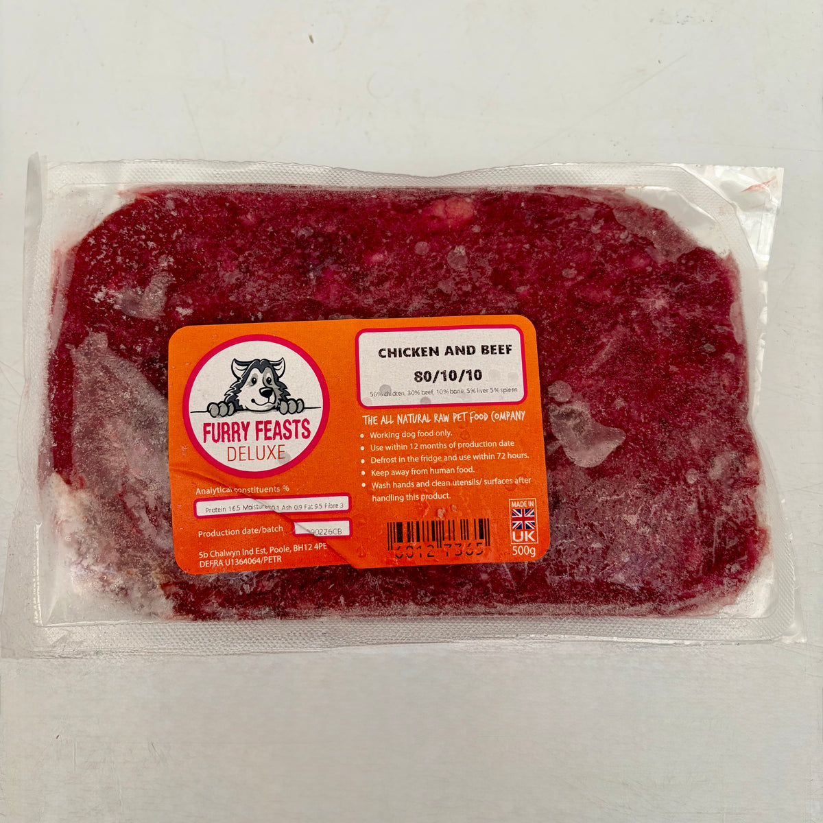 Furry Feasts Chicken & Beef 80/10/10 Raw Dog Food 500g Raw Dog Food ...