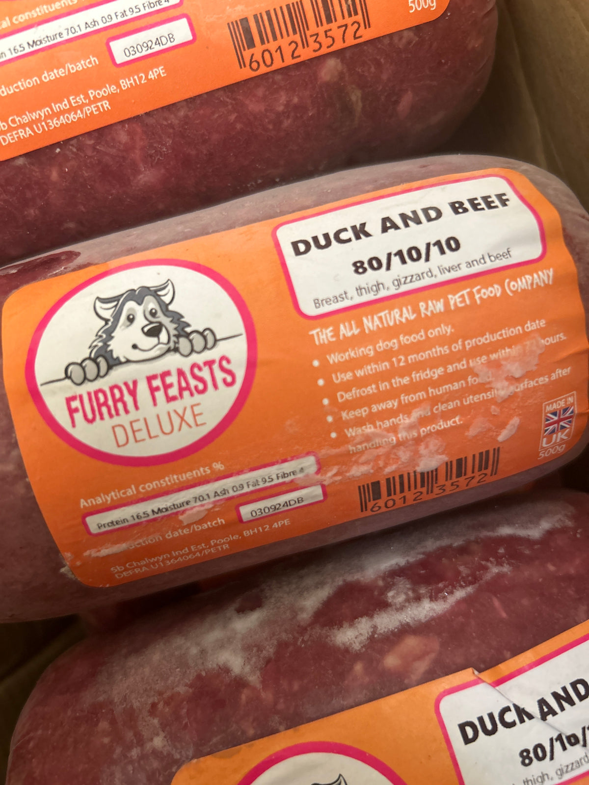 Furry Feasts Duck & Beef 80/10/10 500g Raw Dog Food | Rhea's Raw — RheasRaw
